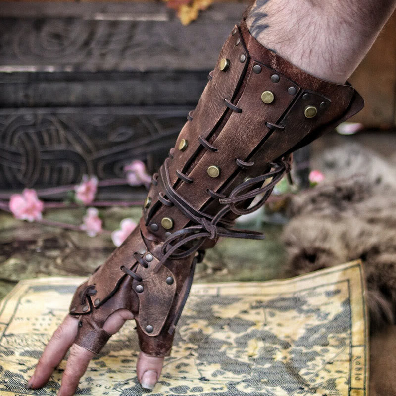 WorldNorse Rivets Lace Up Eco Leather Arm Bracers for Medieval & LARP ...